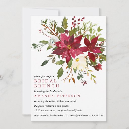 Yuletide| PoinsettiaBouquet Wedding Bridal Brunch Invitation | Zazzle