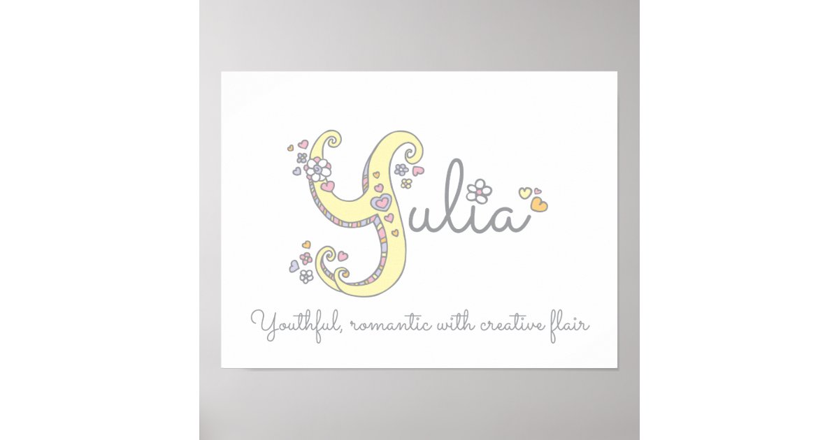 Yulia name and meaning doodle initial art poster | Zazzle