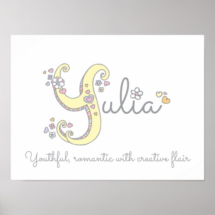 Yulia name and meaning doodle initial art poster | Zazzle