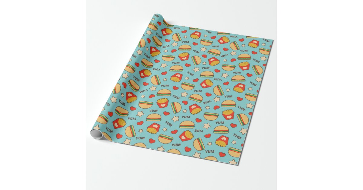 Yummy Cheeseburgers & French Fries Wrapping Paper | Zazzle