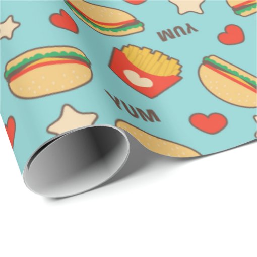 Yummy Cheeseburgers & French Fries Wrapping Paper | Zazzle