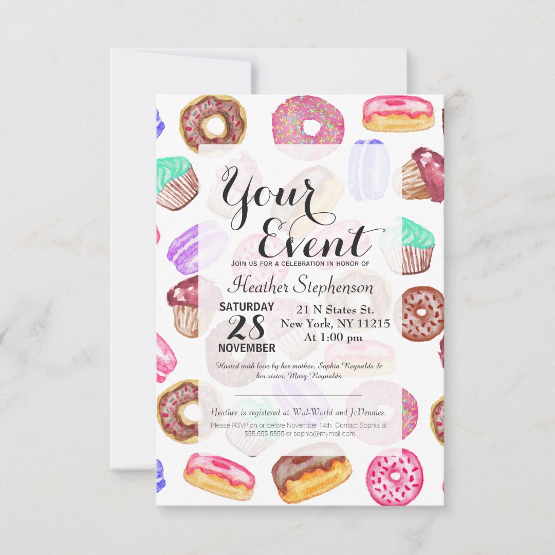 Yummy Hand Painted Watercolor Desserts Invitation | Zazzle
