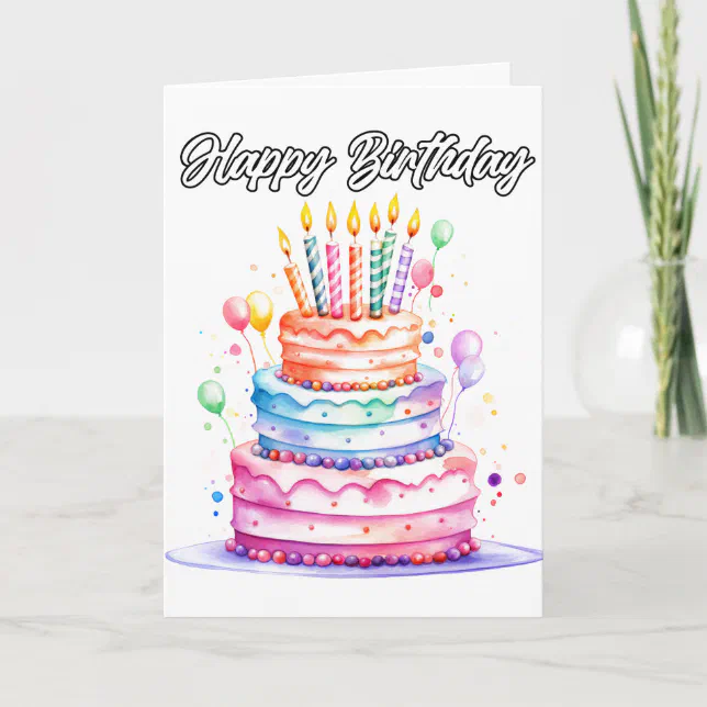 Yummy Happy Birthday Party Cake Card | Zazzle
