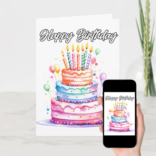 Yummy Happy Birthday Party Cake Card | Zazzle