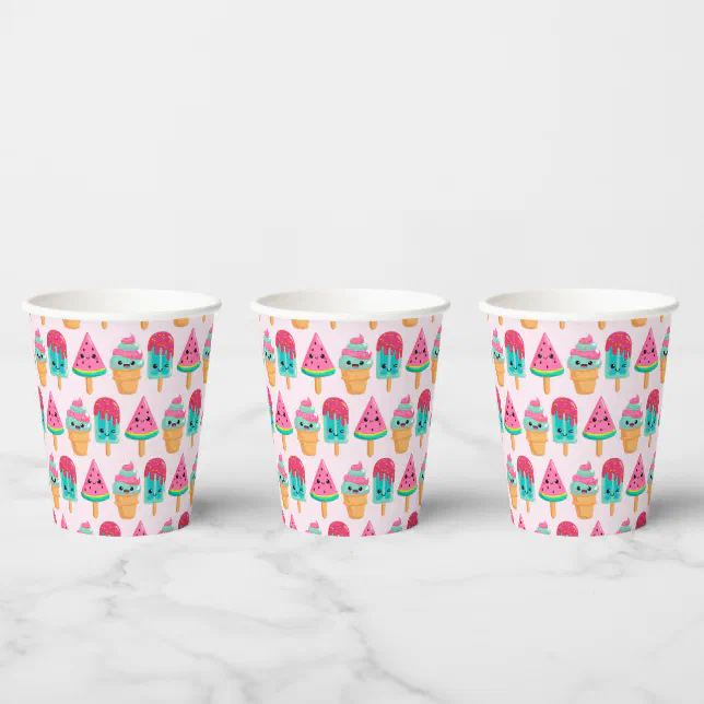 Yummy Ice Cream Trio Summer Pattern Paper Cups | Zazzle