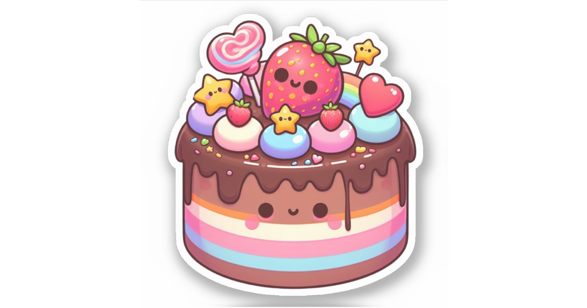 yummy kawaii chocolate cake sticker | Zazzle