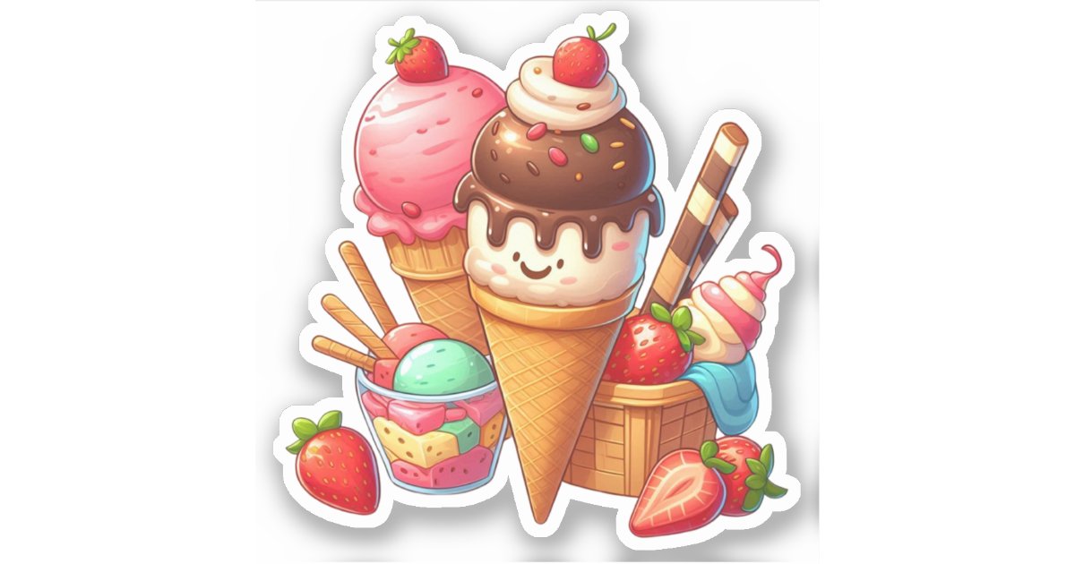 yummy kawaii ice cream sticker | Zazzle