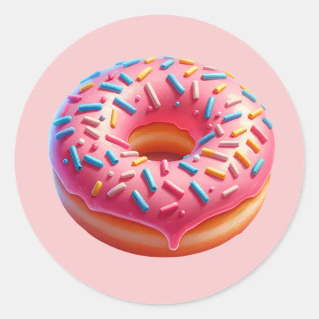 Yummy Pink Donut with Sprinkles Stickers | Zazzle