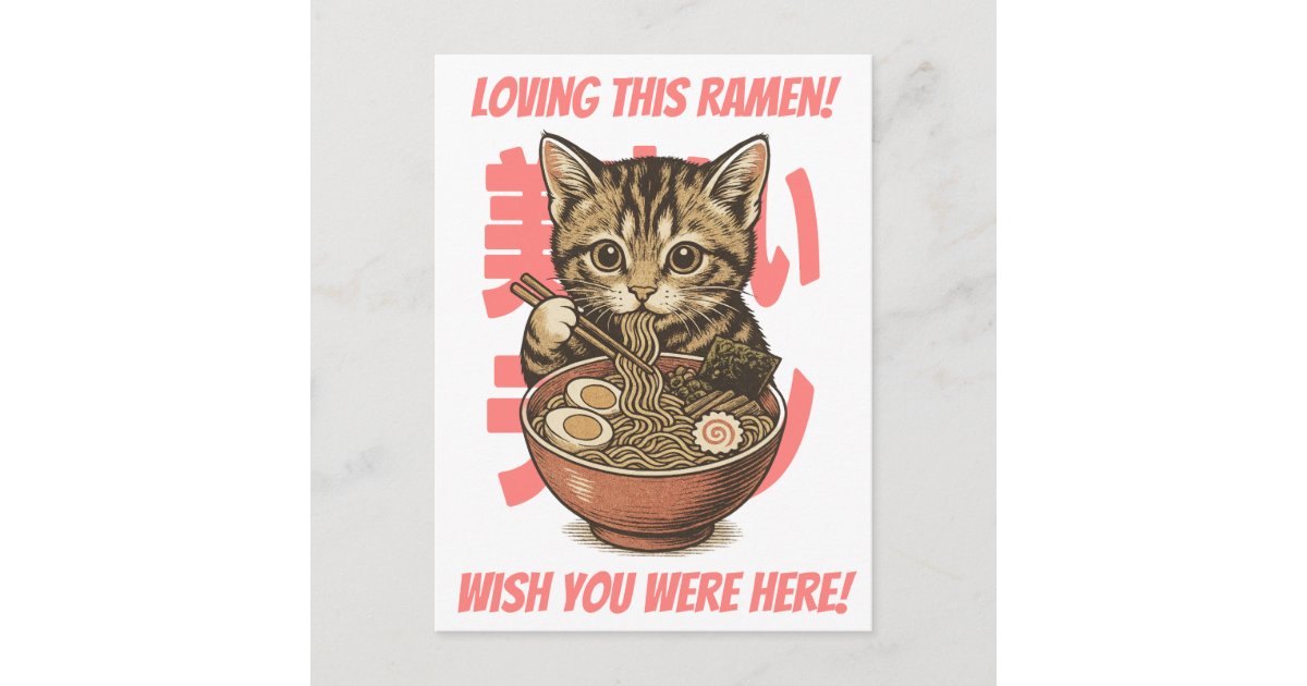 Yummy Ramen Kitten Postcard | Zazzle