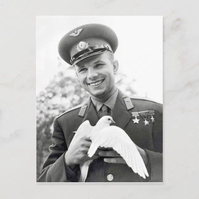 Yuri Gagarin with white pigeon, symbol of peace, Postcard | Zazzle