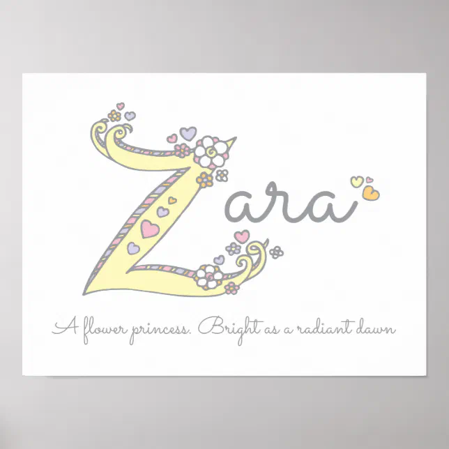 Z for Zara initial doodle art name meaning Poster | Zazzle