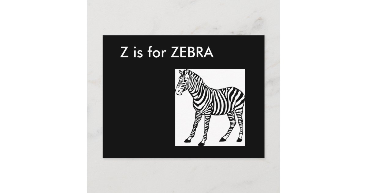 "Z" is for Zebra Alphabet Flashcard Postcard | Zazzle