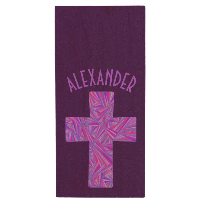 Z Purple Cross Christian Symbol Faith Religion Wood Flash Drive | Zazzle