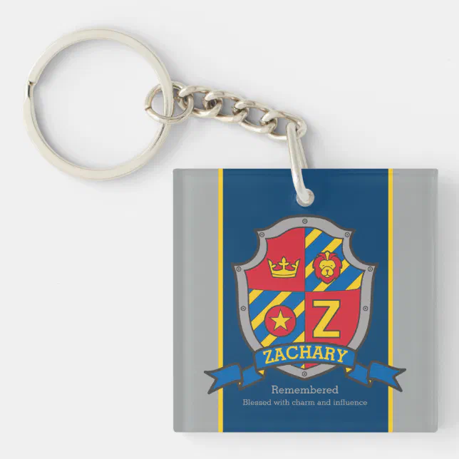Zachary name meaning boys knight crest custom keychain | Zazzle