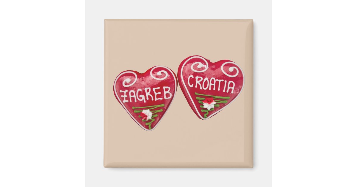 Zagreb, Croatia: Heart-Shaped Licitar Magnet | Zazzle