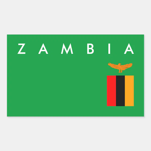 zambia country flag nation symbol text name rectangular sticker | Zazzle