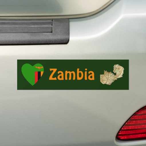 Zambia Flag Heart + Map Bumper Sticker | Zazzle