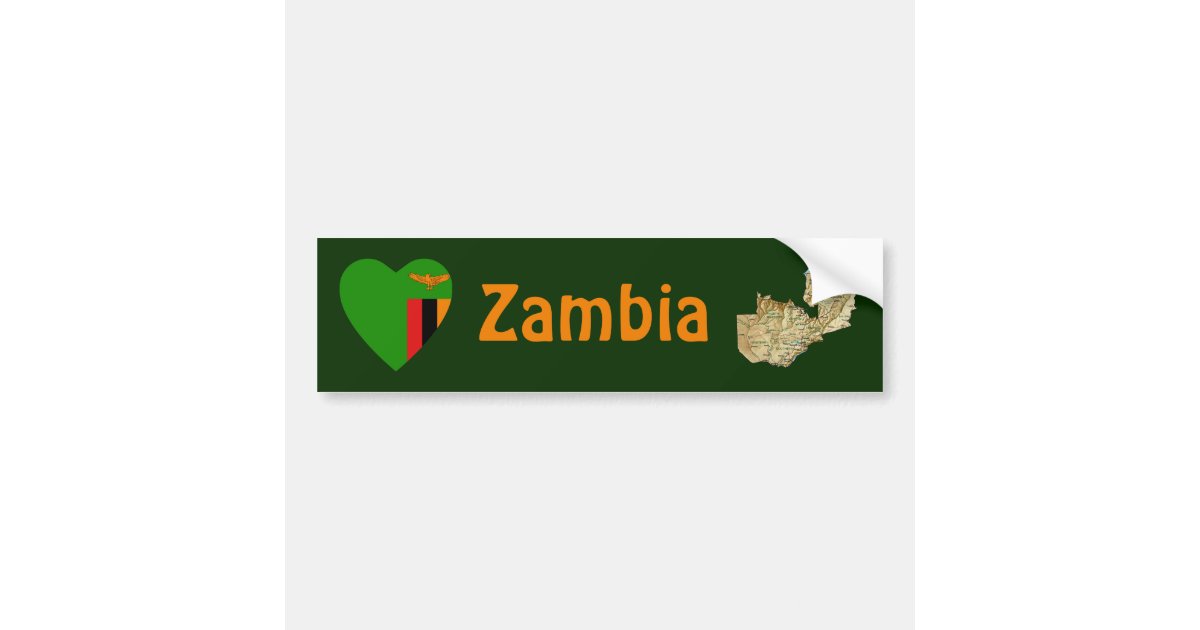 Zambia Flag Heart + Map Bumper Sticker | Zazzle