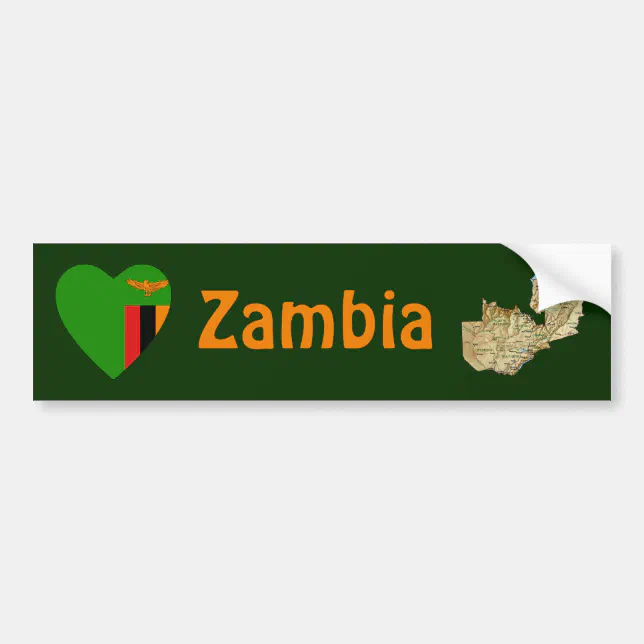 Zambia Flag Heart + Map Bumper Sticker | Zazzle