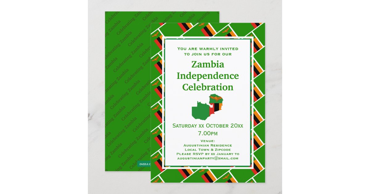 ZAMBIA INDEPENDENCE CELEBRATION Zambian Flag Invitation | Zazzle