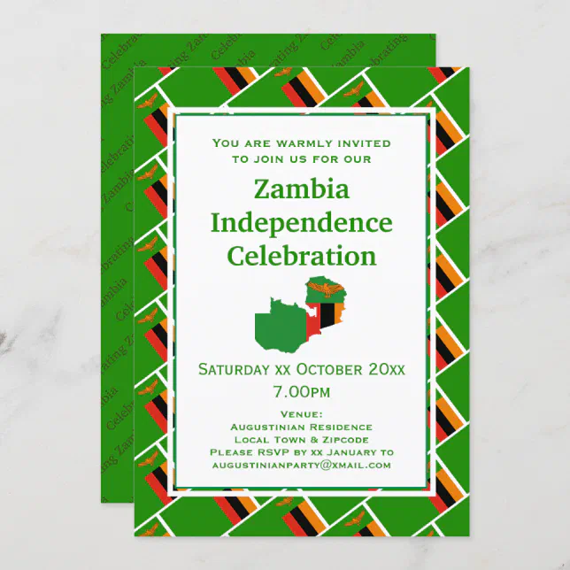 ZAMBIA INDEPENDENCE CELEBRATION Zambian Flag Invitation | Zazzle