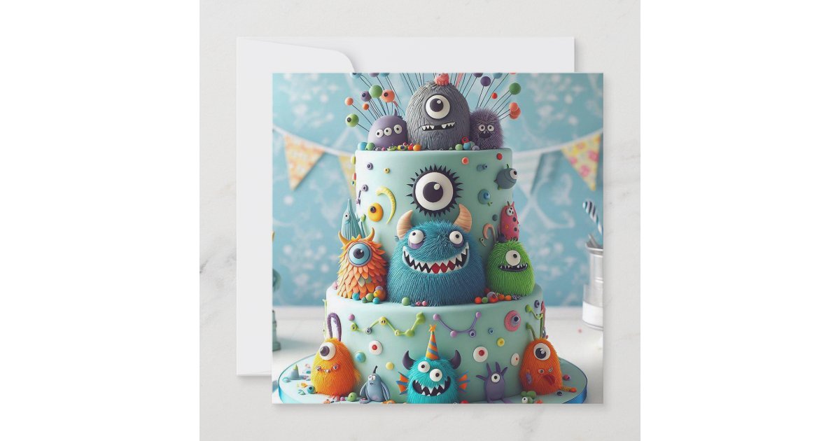 ZANY COMICAL KOOKY MONSTER CAKE BIRTHDAY INVITATION | Zazzle