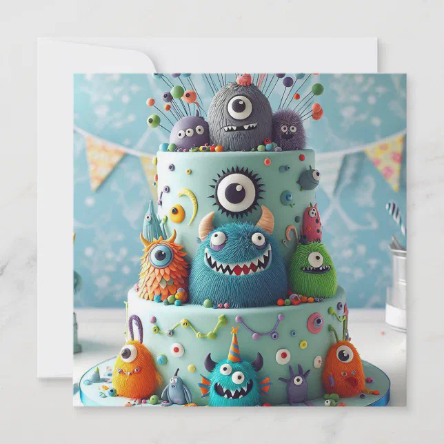ZANY COMICAL KOOKY MONSTER CAKE BIRTHDAY INVITATION | Zazzle