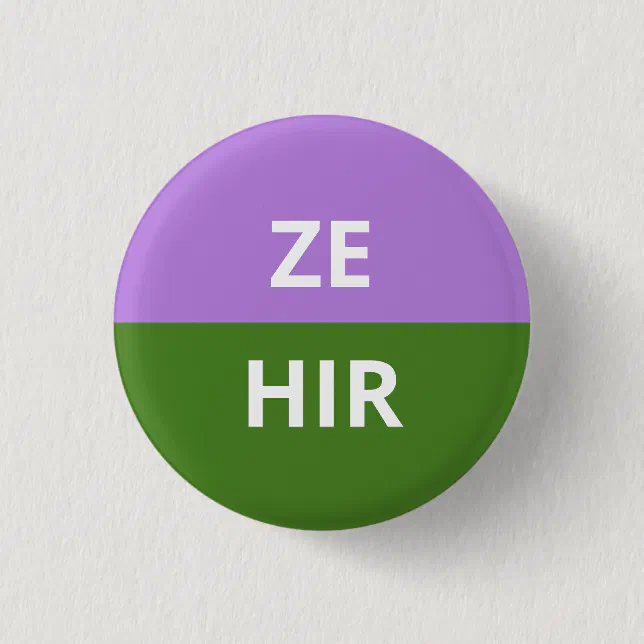 Ze/Hir Pronouns Genderqueer Badge Button | Zazzle