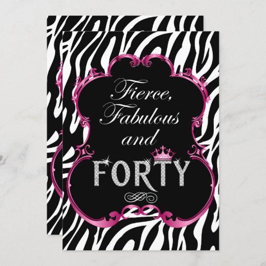 Zebra 40 and Fabulous Bling Birthday Invitation | Zazzle.com