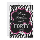 Zebra 40 and Fabulous Bling Birthday Invitation | Zazzle