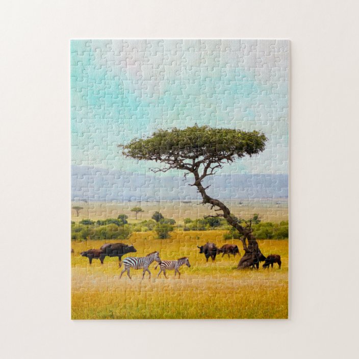 Zebra African Savanna Animals Travel Outdoor Jigsaw Puzzle | Zazzle.com