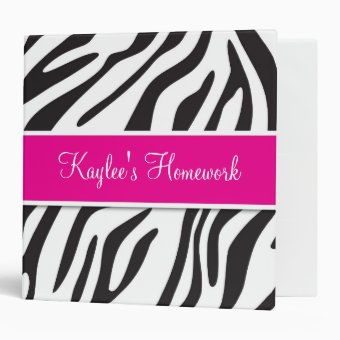 Zebra and Hot Pink Binder 2 inch | Zazzle