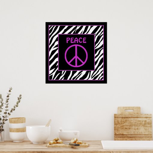 Zebra and Purple Peace Sign Wall Decor Posters | Zazzle