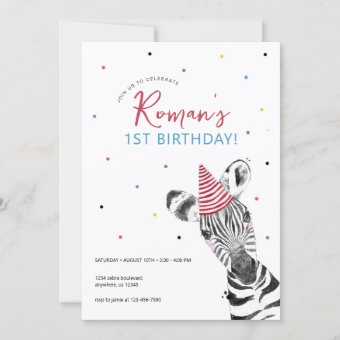 Zebra Animal Birthday Party Invitation | Zazzle
