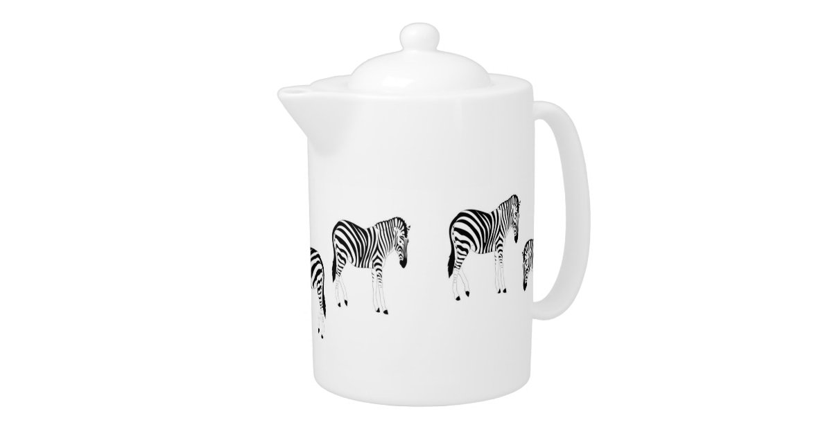 Zebra animal pattern on white teapot | Zazzle