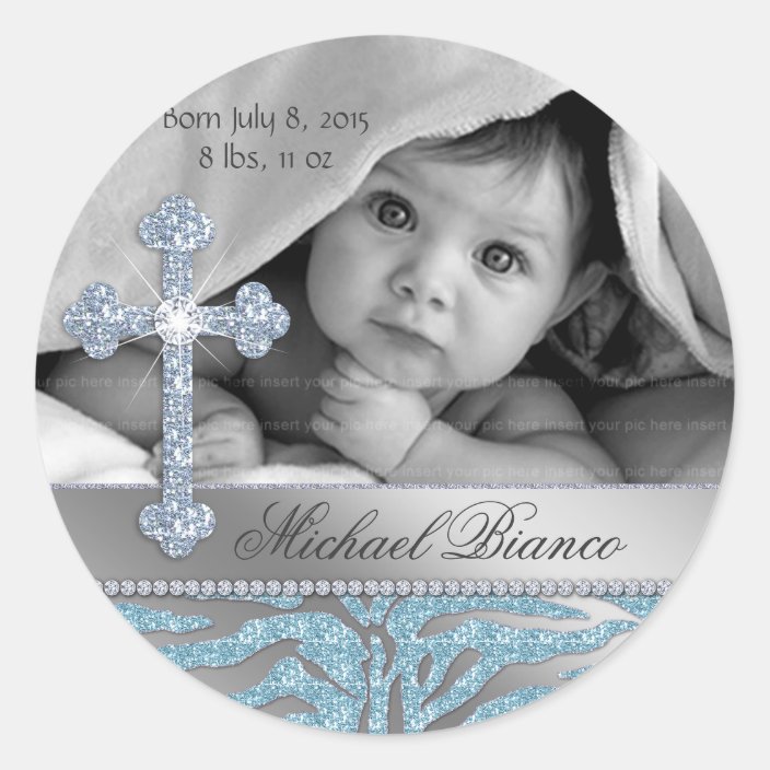 Zebra Baptism Christian Baby Shower Boy Classic Round Sticker | Zazzle.com