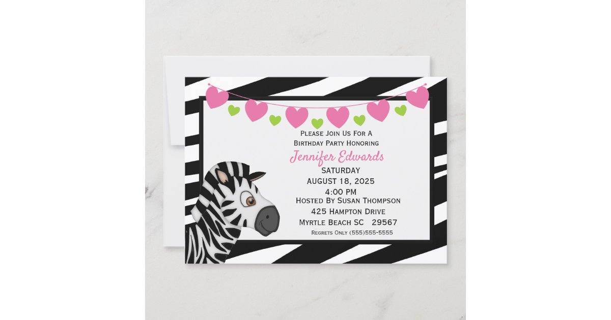 Zebra Birthday Party Invitation | Zazzle