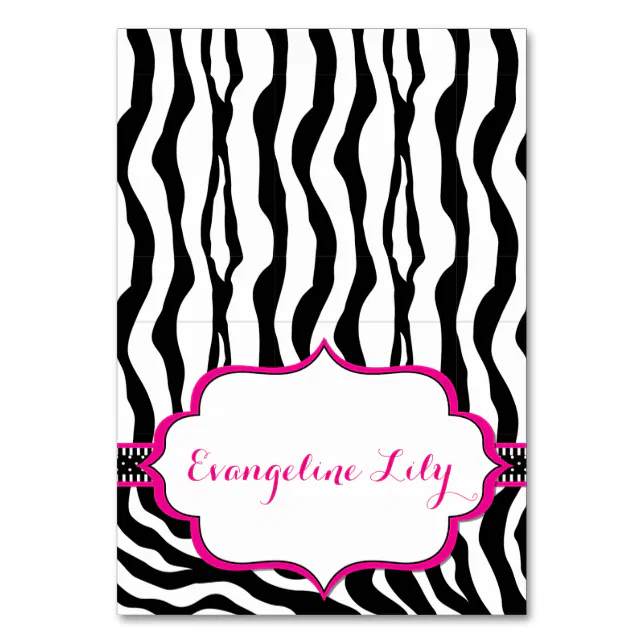 Zebra Black and Hot Pink Tent Table Card | Zazzle
