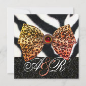 ZEBRA FUR,LEOPARD SKIN BOW ,BLACK DAMASK MONOGRAM INVITATION | Zazzle