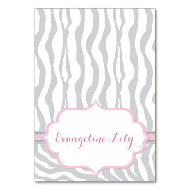 Zebra Grey and Pink Tent Table Card | Zazzle