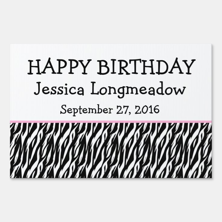 ZEBRA Happy Birthday Custom NAME and DATE V02 Sign | Zazzle