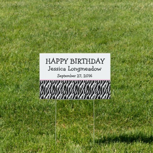 ZEBRA Happy Birthday Custom NAME and DATE V02 Sign | Zazzle