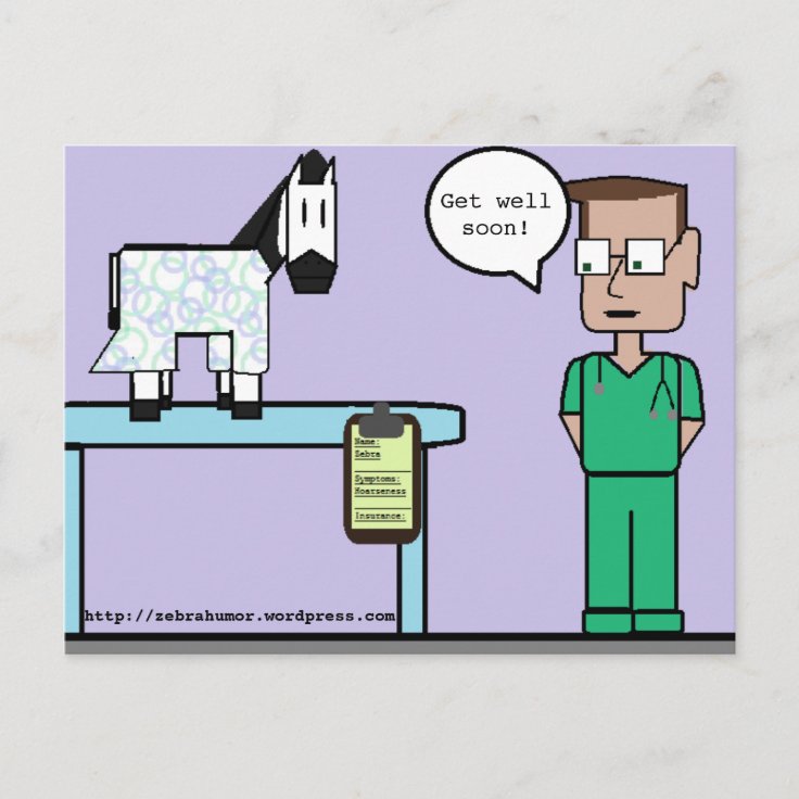 Zebra Humor "Get well soon" Postcard | Zazzle