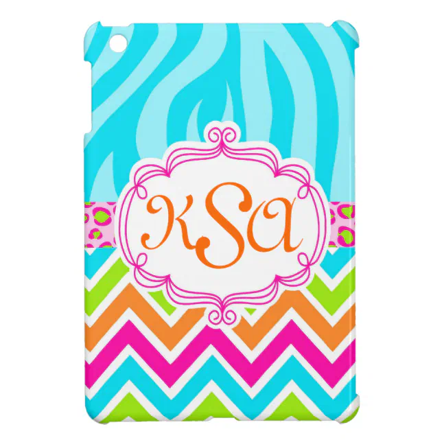 Zebra Leopard Print Chevron Monogram iPad Mini Cover | Zazzle