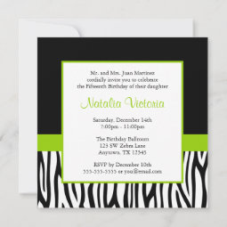 Zebra Lime Green Photo Quinceanera Invitations | Zazzle
