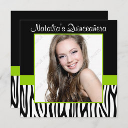 Zebra Lime Green Photo Quinceanera Invitations | Zazzle