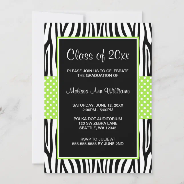 Zebra Lime Green Polka Dot Graduation Announcement | Zazzle
