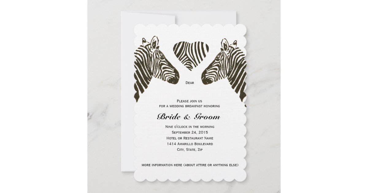 Zebra Love Wedding Breakfast Invitation | Zazzle