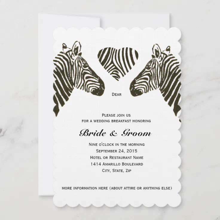 Zebra Love Wedding Breakfast Invitation | Zazzle