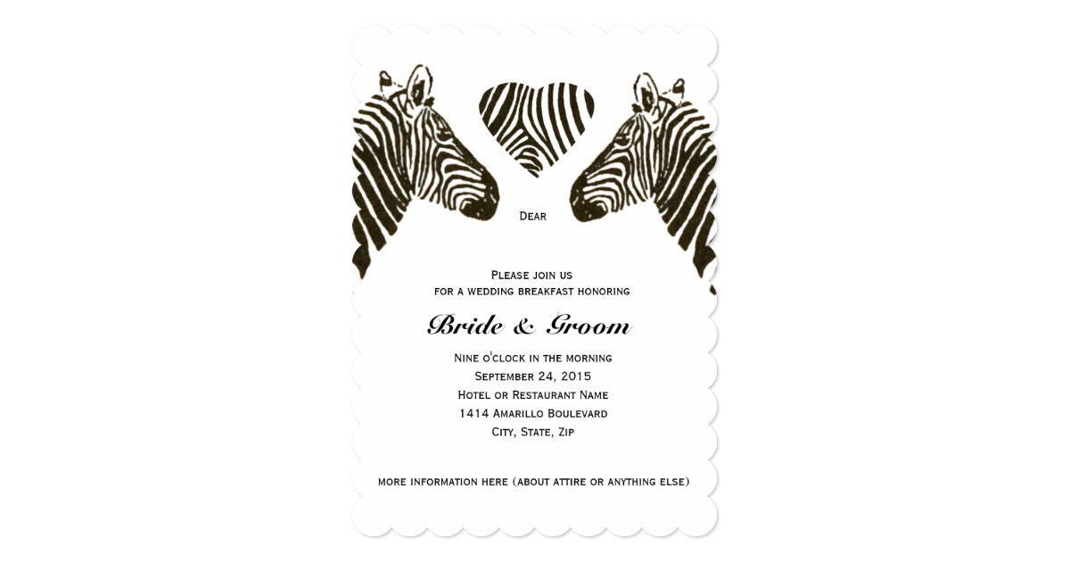 Zebra Love Wedding Breakfast Invitation | Zazzle.com